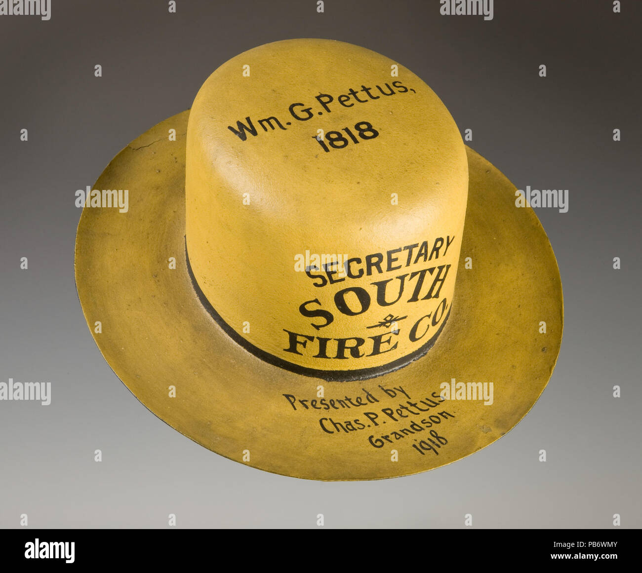 1153 Painted Felt Fire Hat worn by William G. Pettus Stock Photo - Alamy