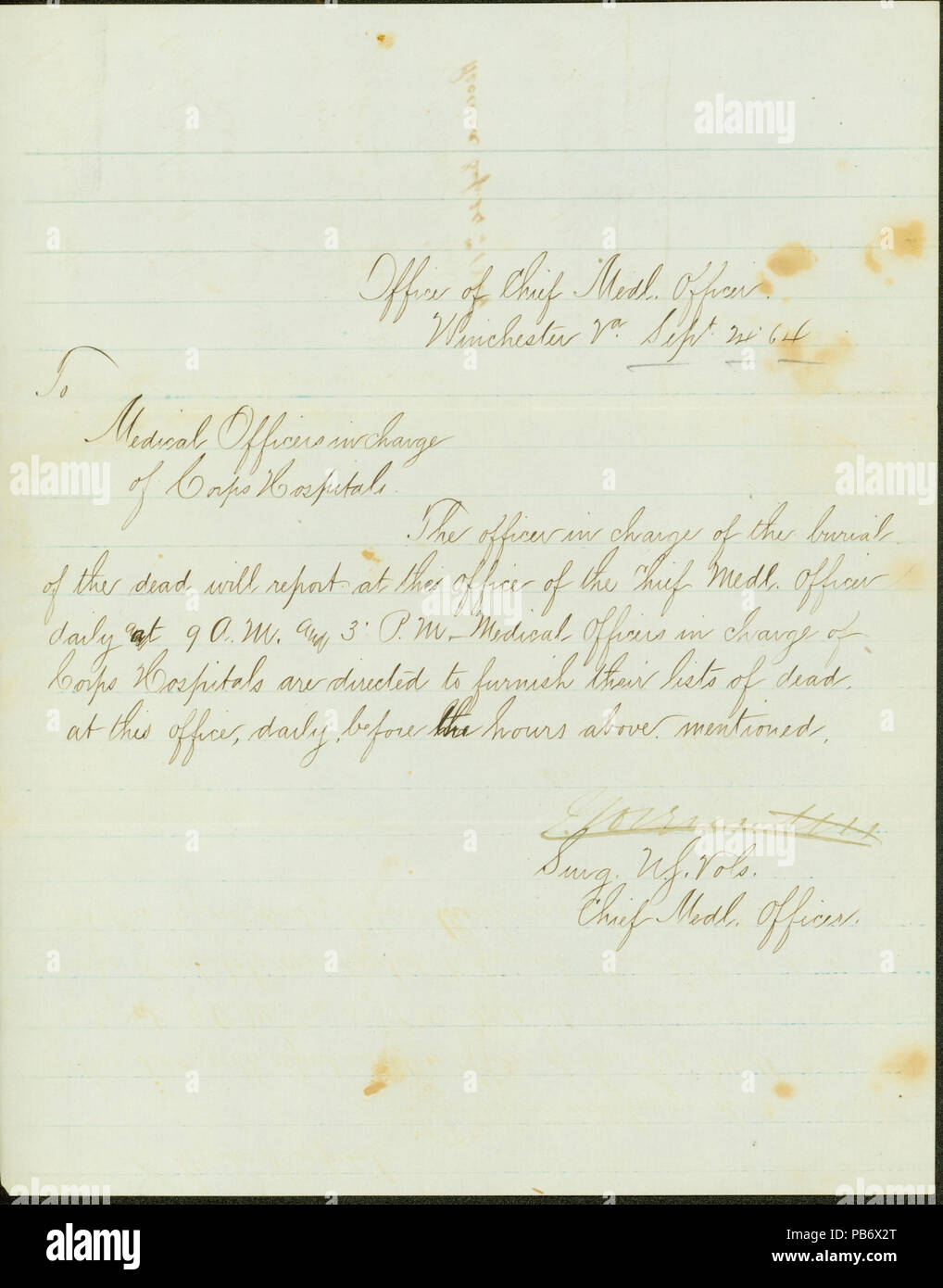 1120 Notice to Medical Officers in charge of Corps Hospital, signed ...