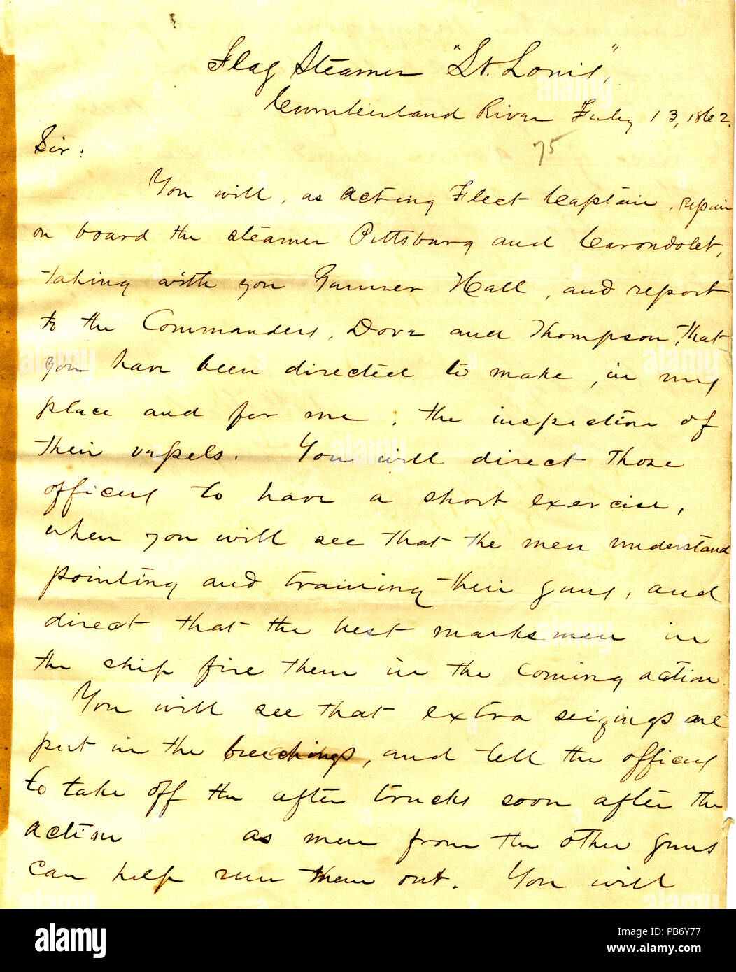 899 Letter from A. H. Foote, flag steamer St. Louis, Cumberland River ...