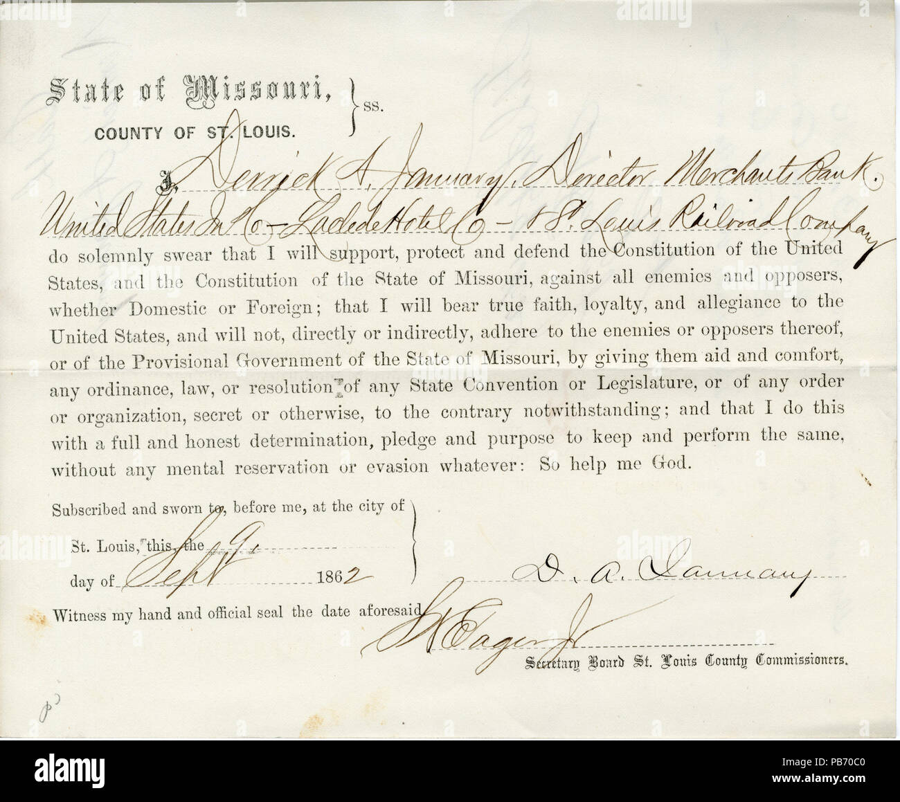 945 Loyalty oath of Derrick A. January of Missouri, County of St. Louis ...