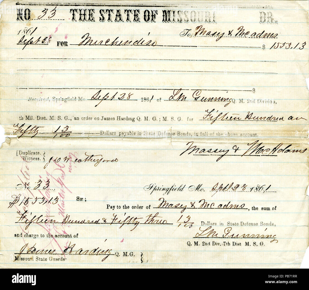 1248 Receipt of payment for merchandise, September 28, 1861 Stock Photo ...