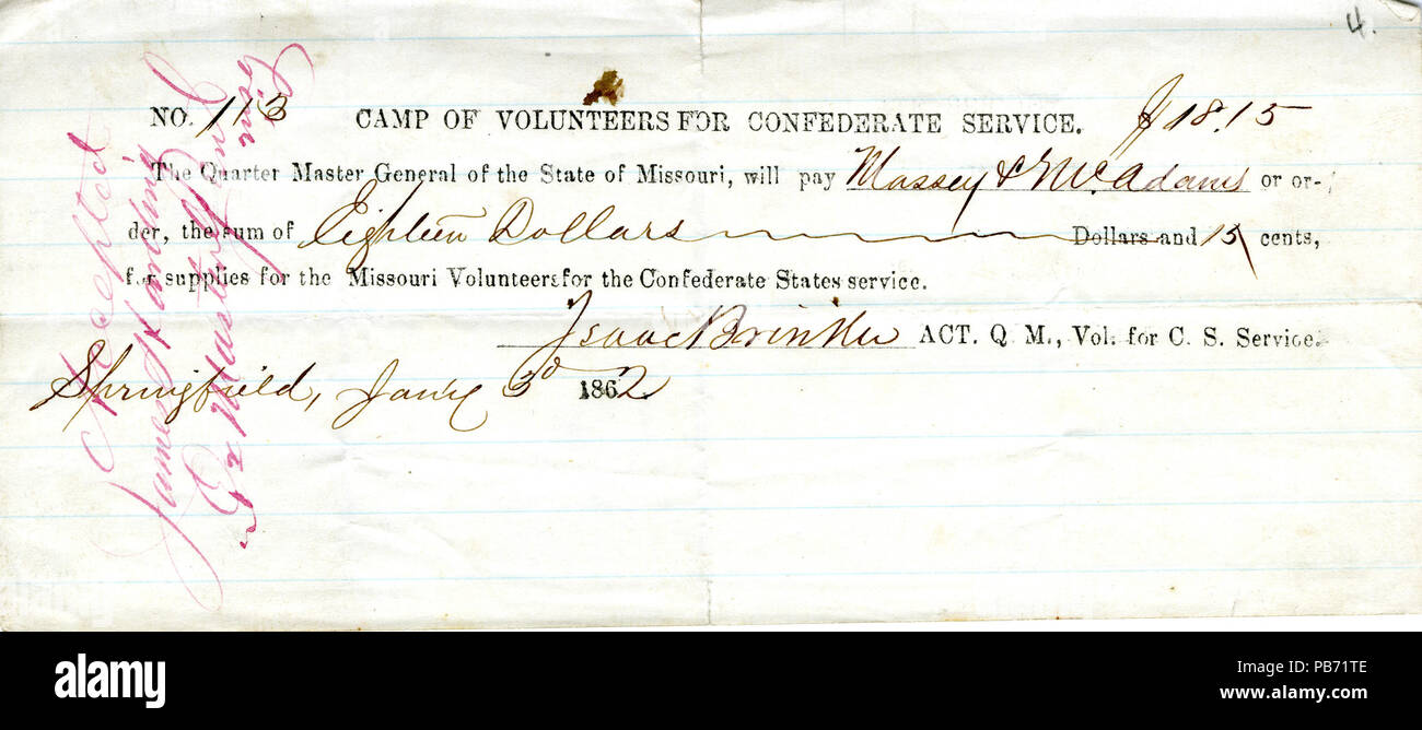 1254 Requisition for payment from Isaac Brinker, Springfield, to the ...