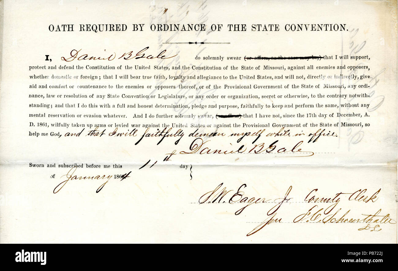 945 Loyalty oath of Daniel B. Gale of Missouri, County of St. Louis ...