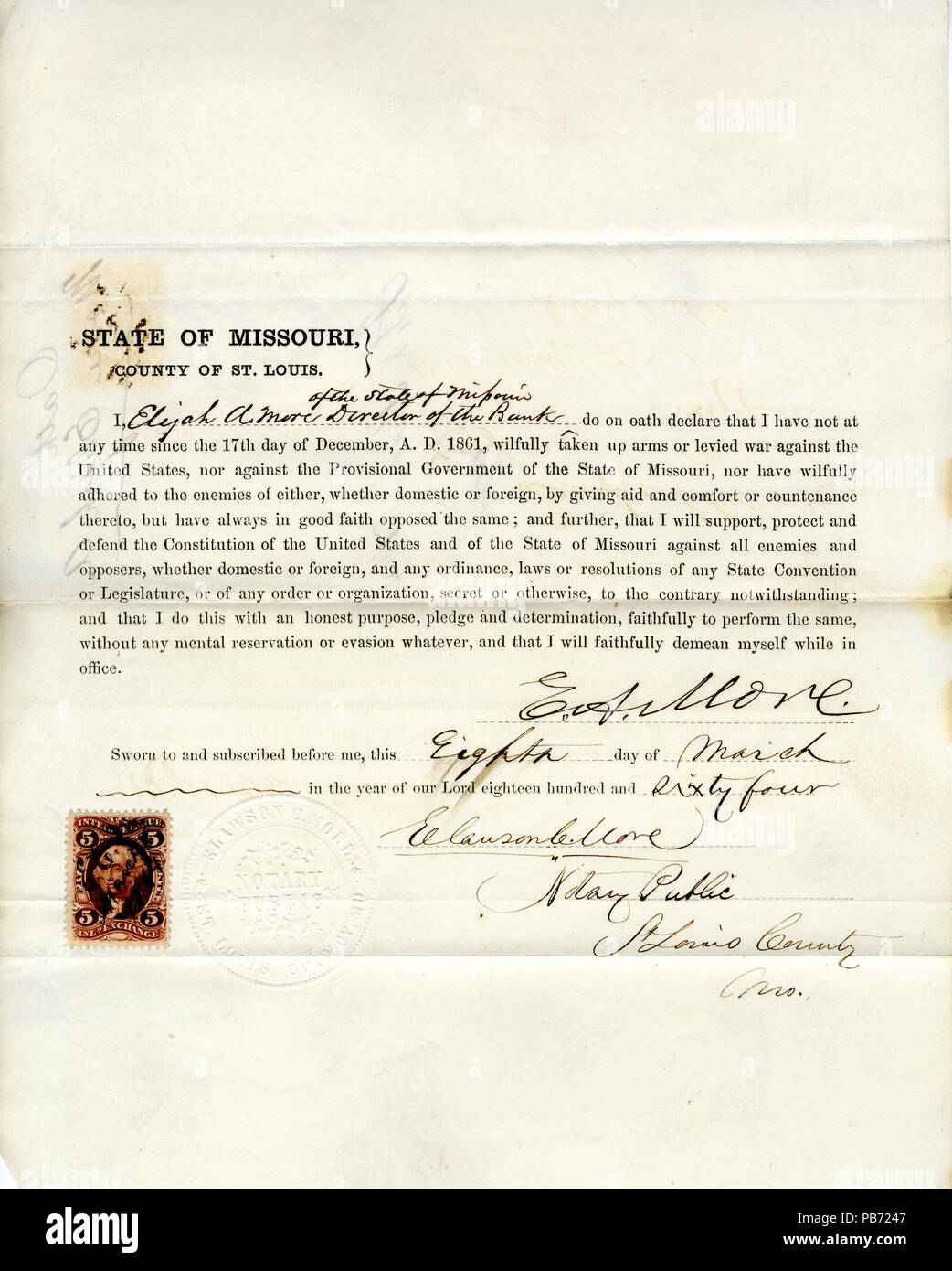 946 Loyalty oath of Elijah A. More of Missouri, County of St. Louis ...