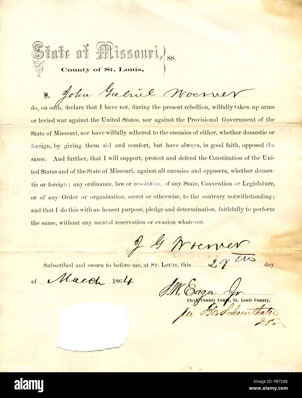 950 Loyalty oath of John Gabriel Woerner of Missouri, County of St ...