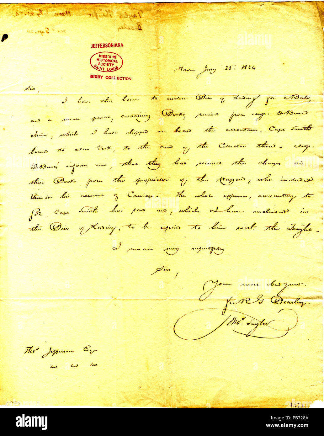 913 Letter signed Thomas Taylor for R.G. Beasley, Havre, to Thomas ...
