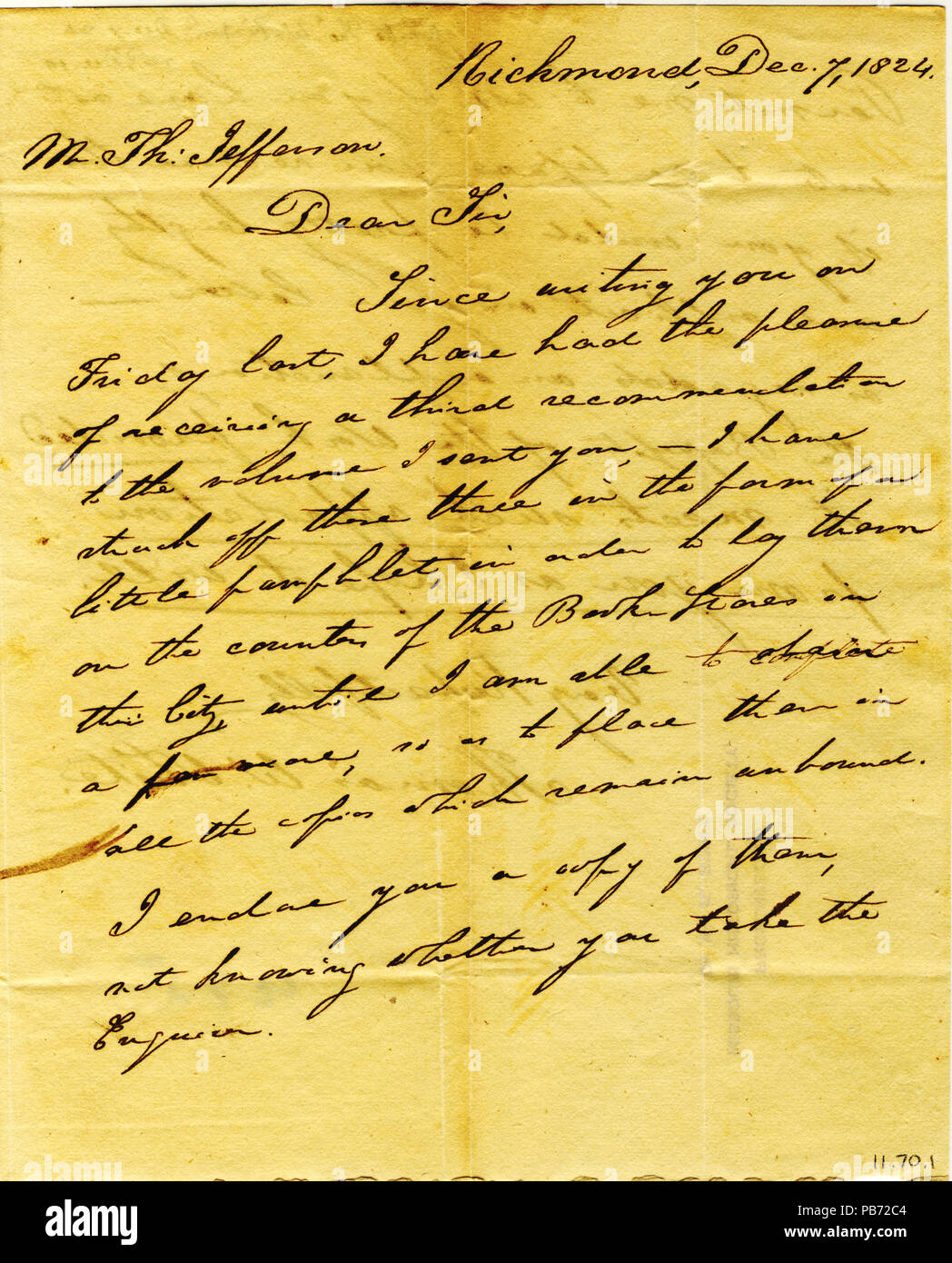 913 Letter signed Thomas W. White, Richmond, to Thomas Jefferson ...