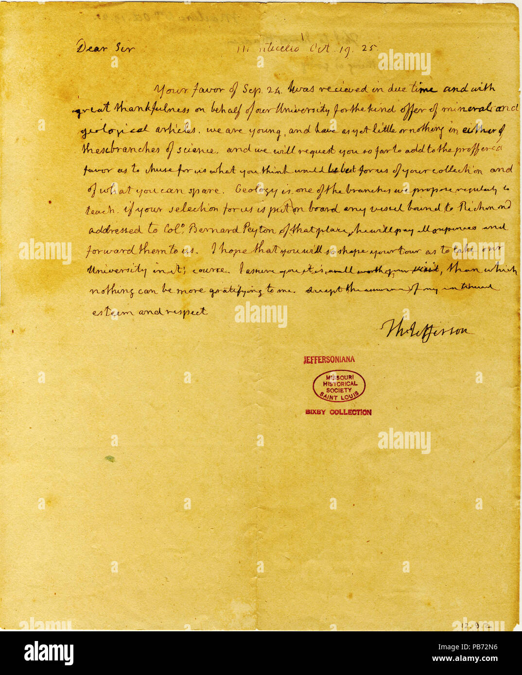 913 Letter signed Thomas Jefferson, Monticello, to William Maclure ...
