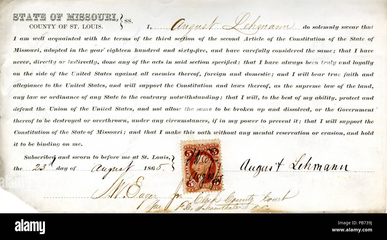 944 Loyalty oath of August Lehmann of Missouri, County of St. Louis ...