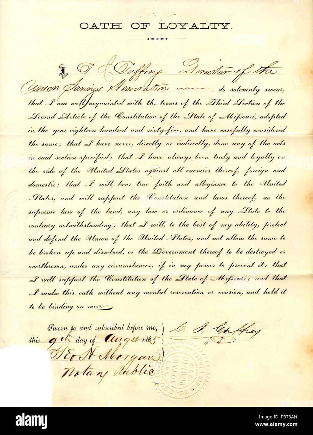 944 Loyalty oath of C. J. Caffrey of Missouri, County of St. Louis ...