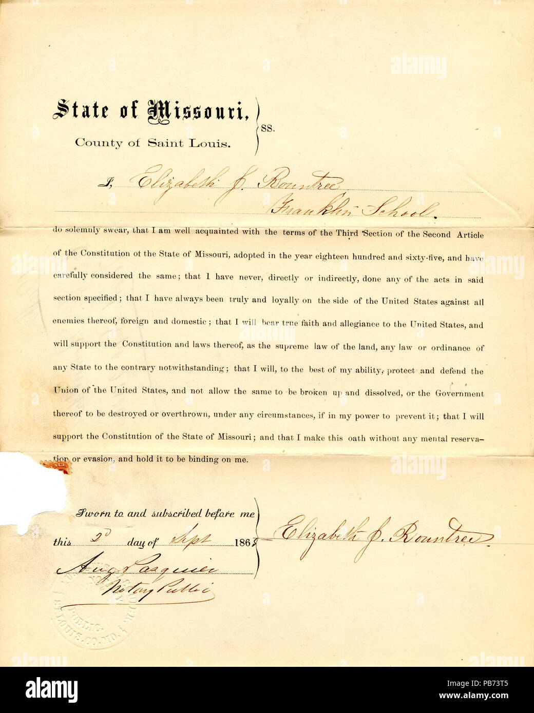 946 Loyalty oath of Elizabeth J. Rountree of Missouri, County of St ...
