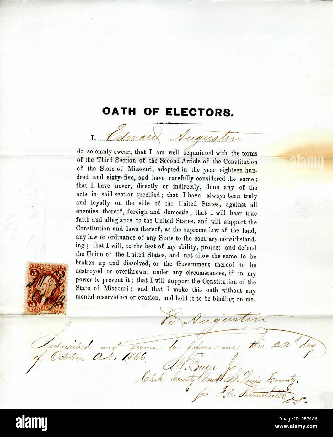 946 Loyalty oath of Edward Augustin of Missouri, County of St. Louis ...
