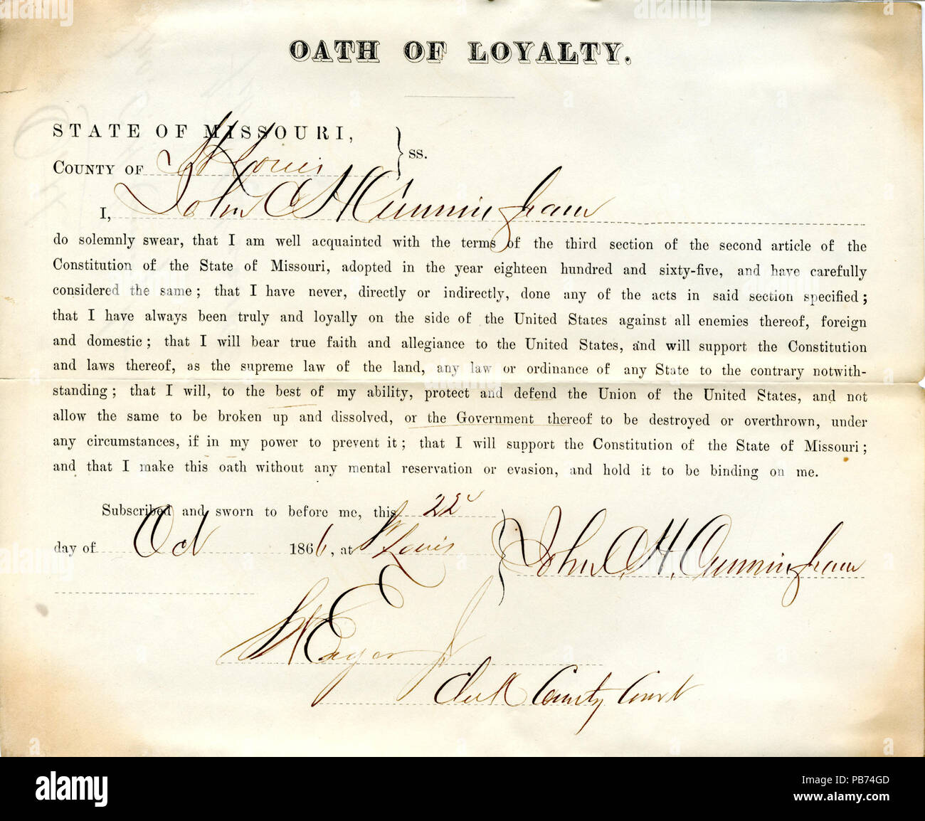 950 Loyalty oath of John C.H. Cunningham of Missouri, County of St ...