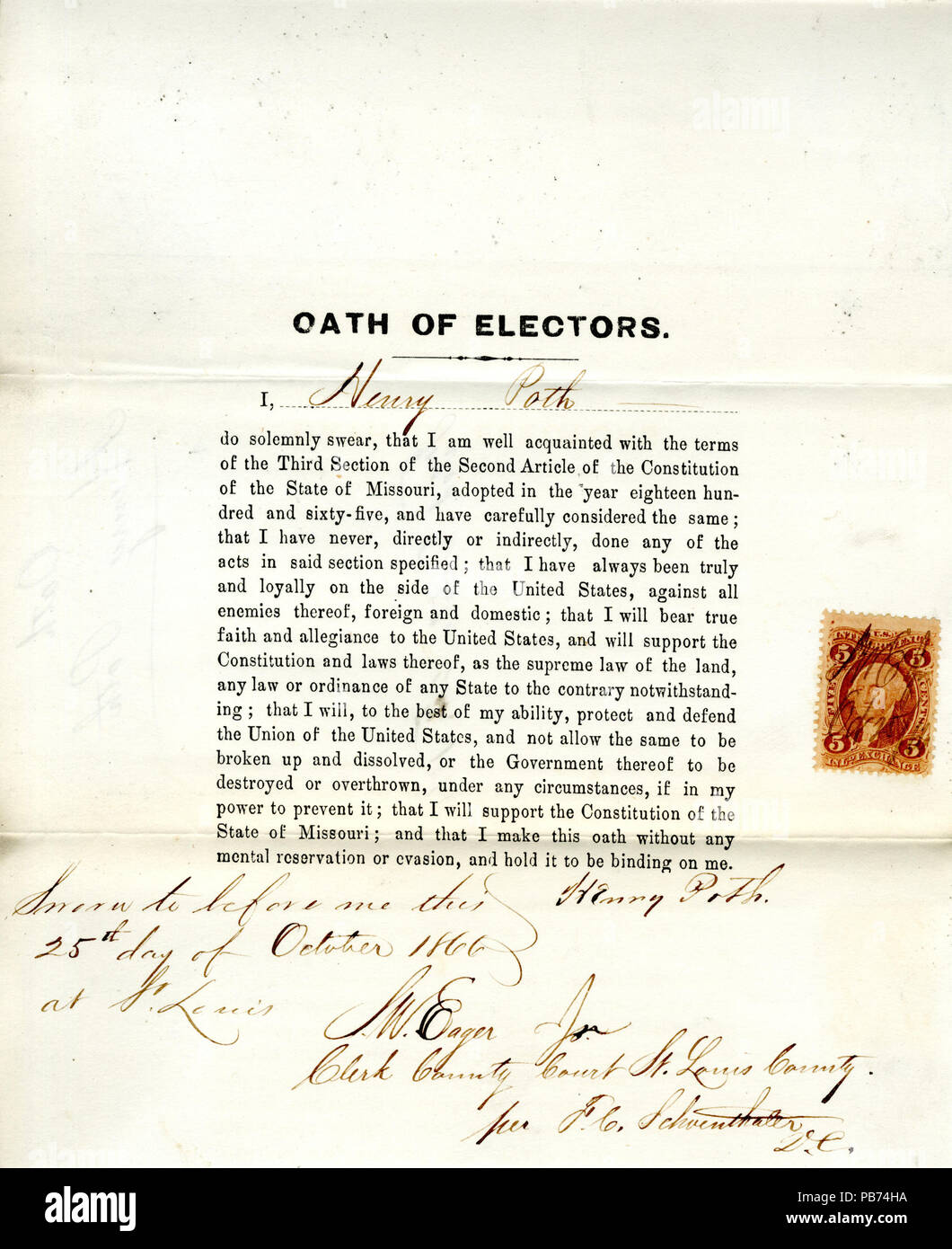 948 Loyalty oath of Henry Poth of Missouri, County of St. Louis Stock ...