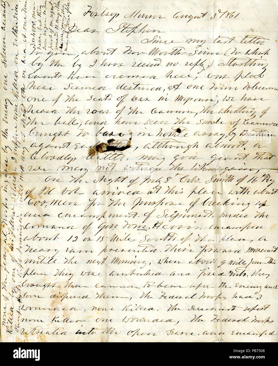 899 Letter (of Alfred Warner) to Stephen, August 3, 1861 Stock Photo ...