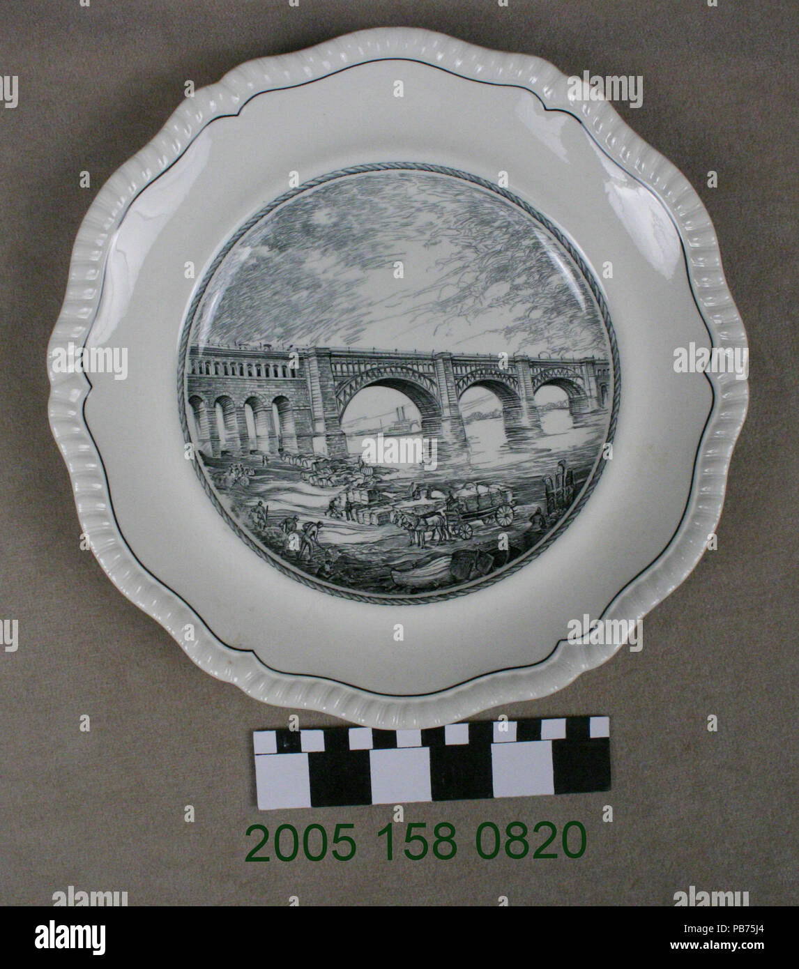 886 Large China Plate with Black Line Drawing of Riverfront Stock Photo ...