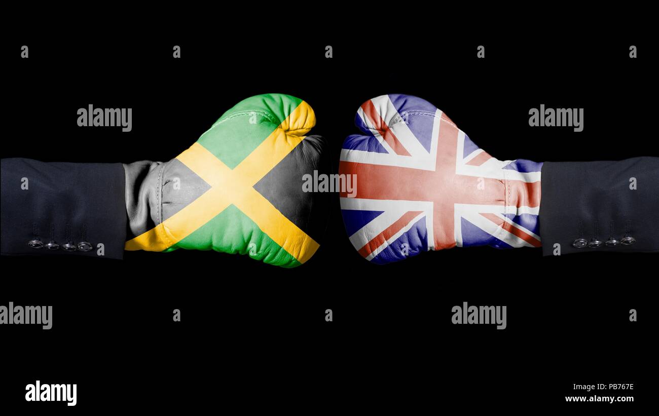 Male hand in Boxing gloves with Jamaica and British flags. Jamaica ...