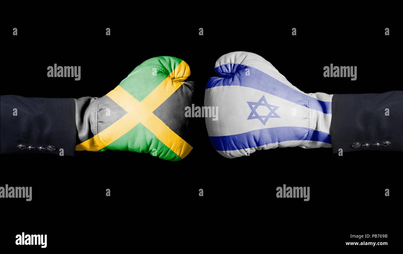 Male hand in Boxing gloves with Jamaica and Israel flags. Jamaica ...