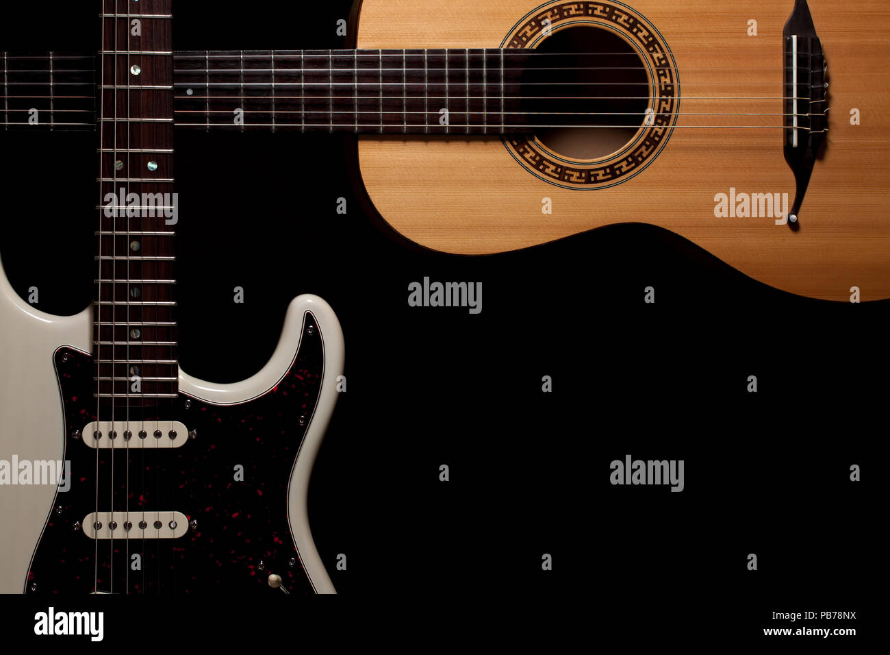 Guitars. Electric and acoustic guitar wide corner border image against ...