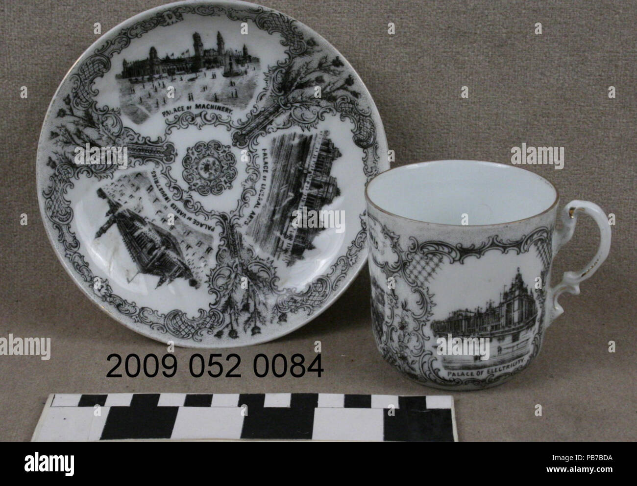 1850 White Ceramic Cup and Saucer With Black Transfer Images of ...