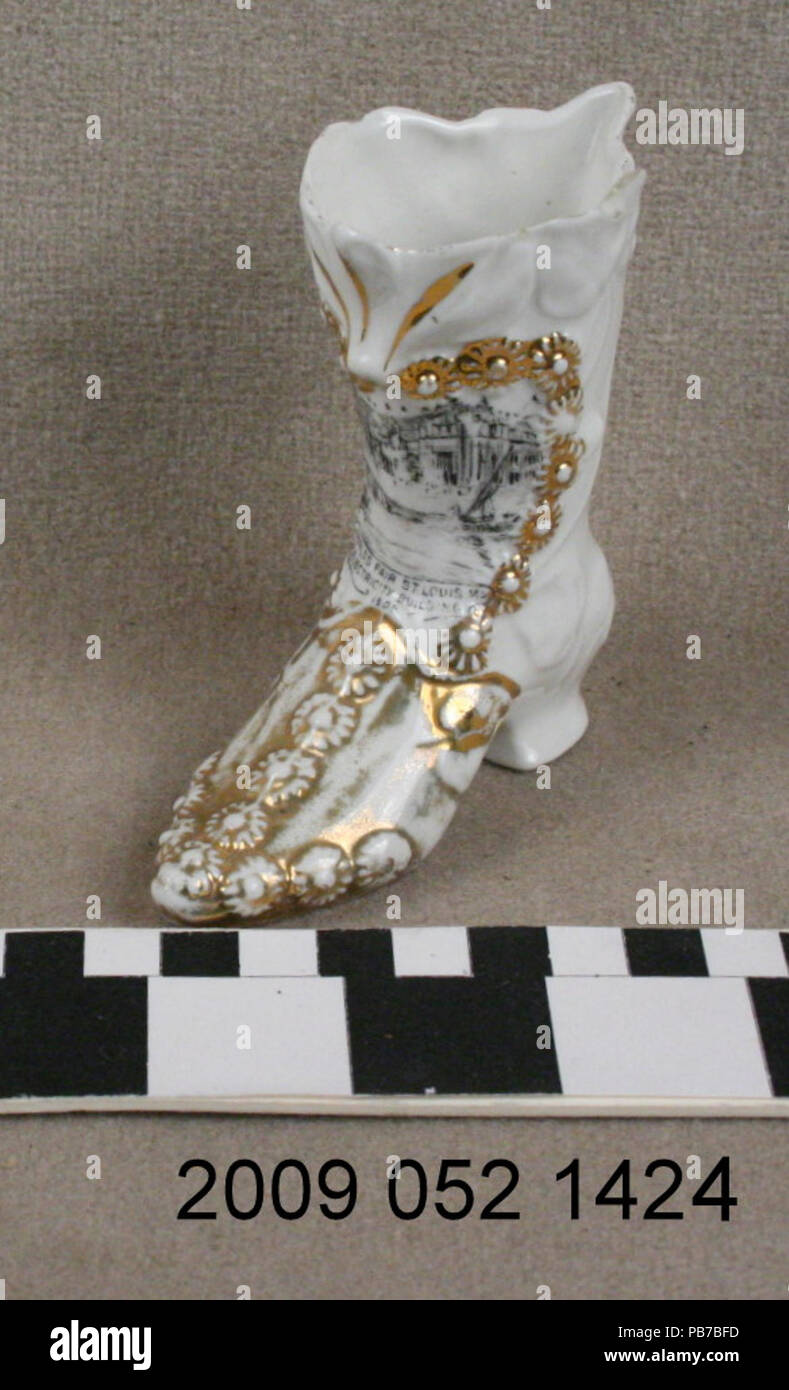 1850 White Ceramic Boot With Black Transfer Image of Palace of ...
