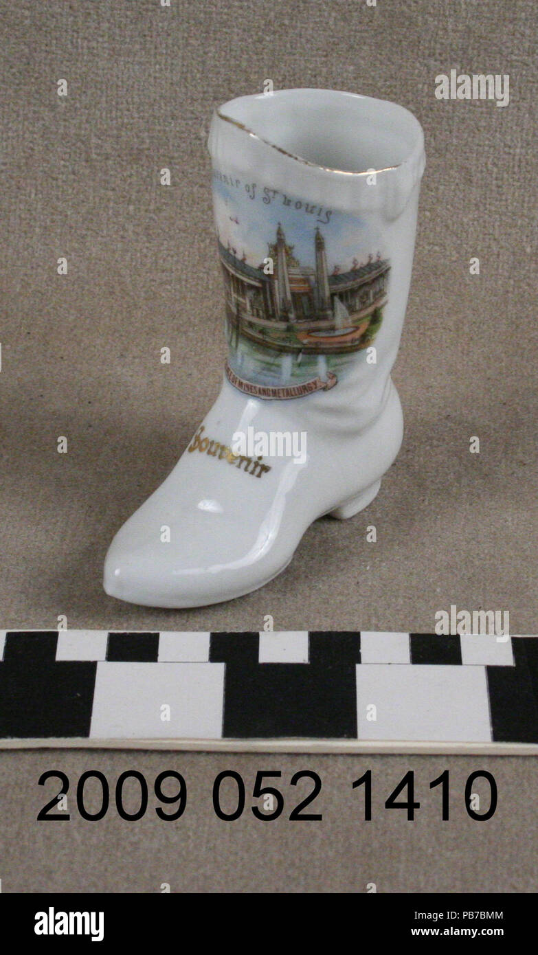 1850 White Ceramic Cowboy Boot With Color Transfer of Palace of Mines ...