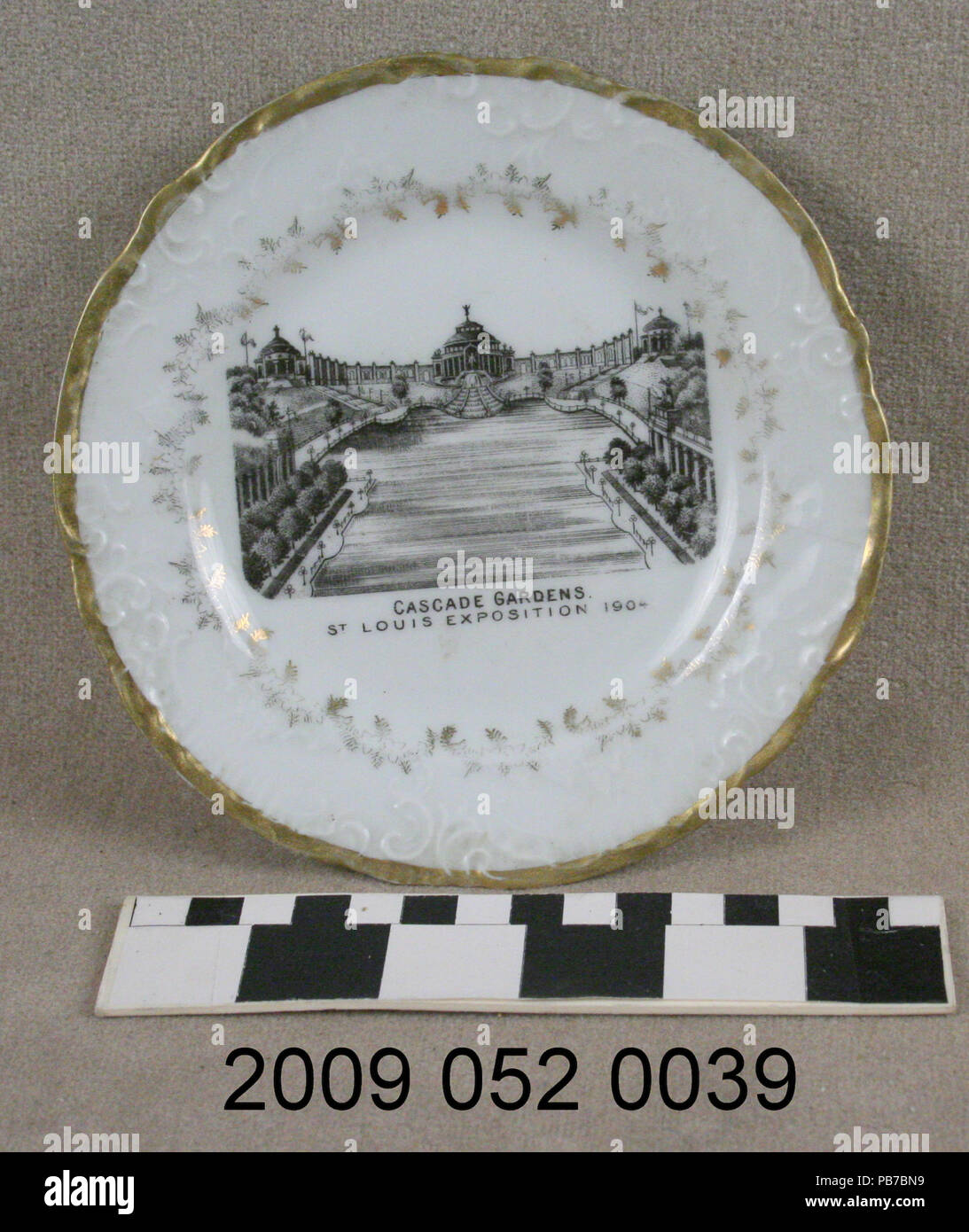 1850 White Ceramic Plate With Black Transfer Image of Cascade Gardens ...