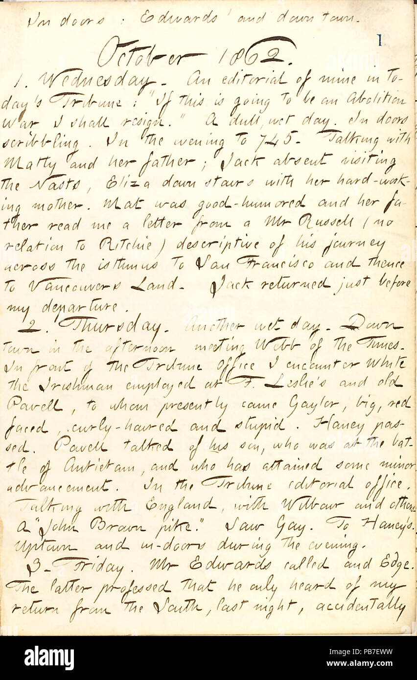 1732 Thomas Butler Gunn Diaries- Volume 21, page 5, October 1, 1862 ...