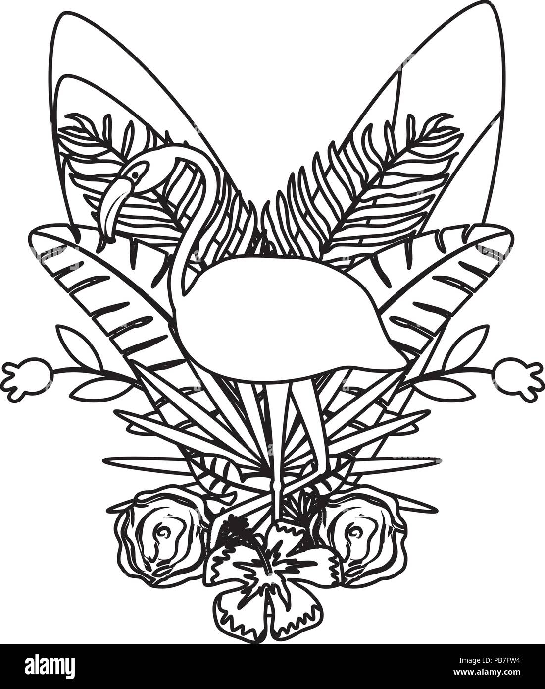 line beauty flemish with tropical branches plants Stock Vector Image ...