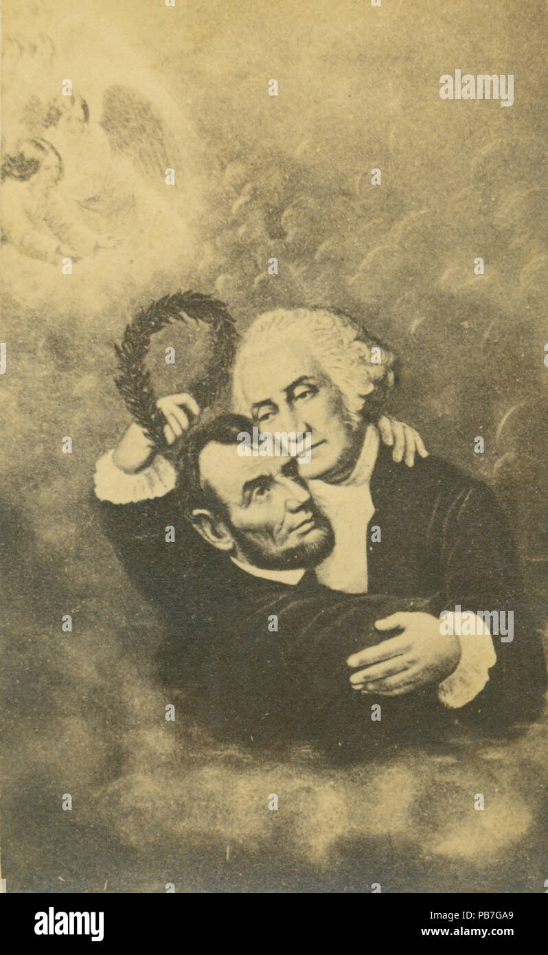 789 Illustration of George Washington and Abraham Lincoln embracing as ...