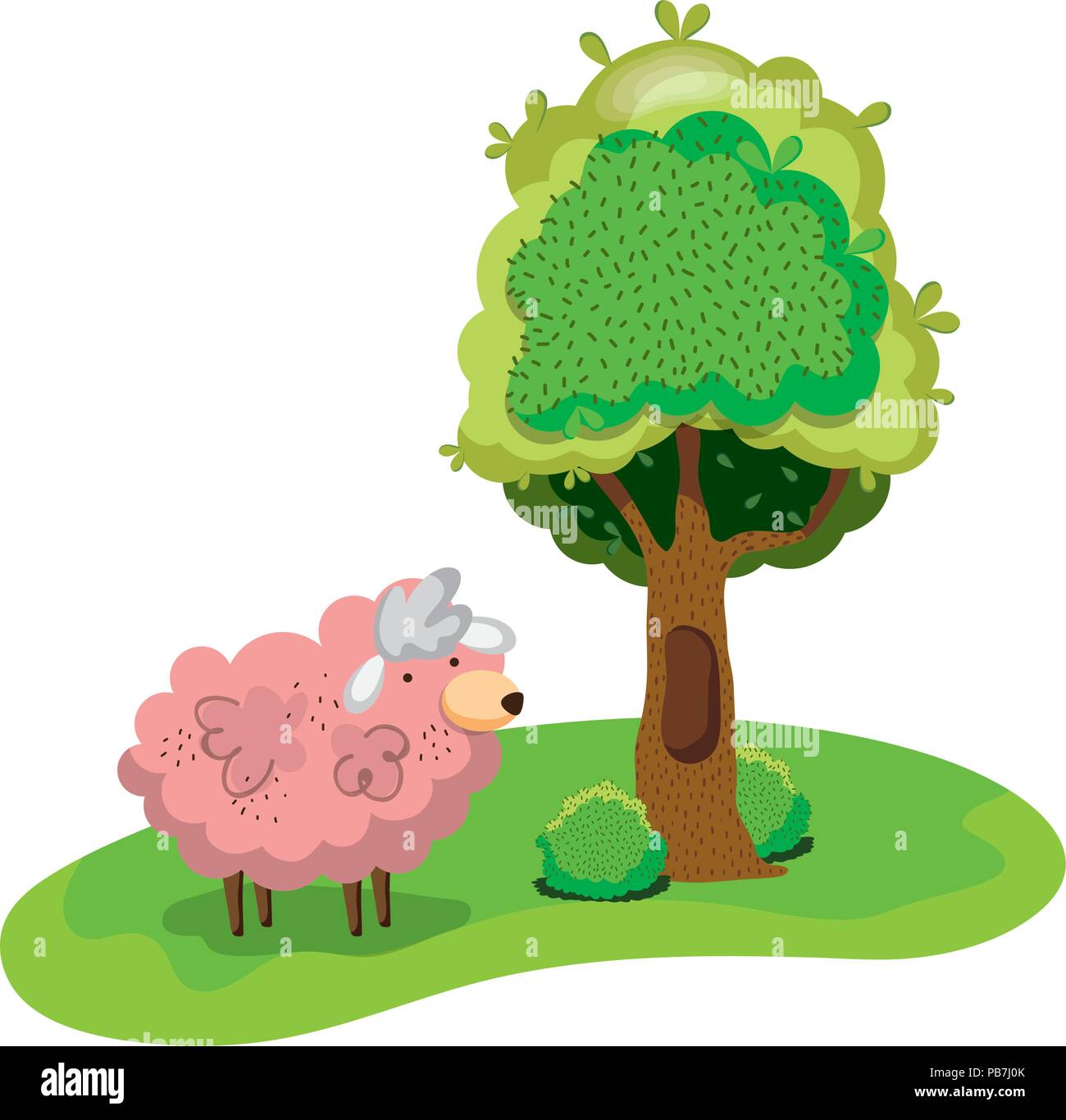 cute sheep farm animal next to tree Stock Vector Image & Art - Alamy