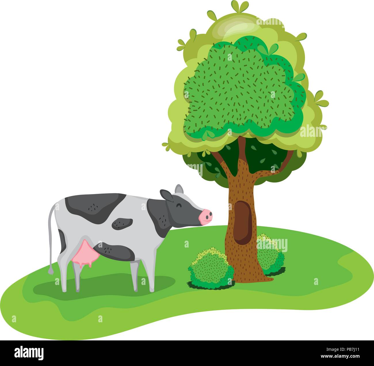 cute cow farm animal next to tree Stock Vector Image & Art - Alamy
