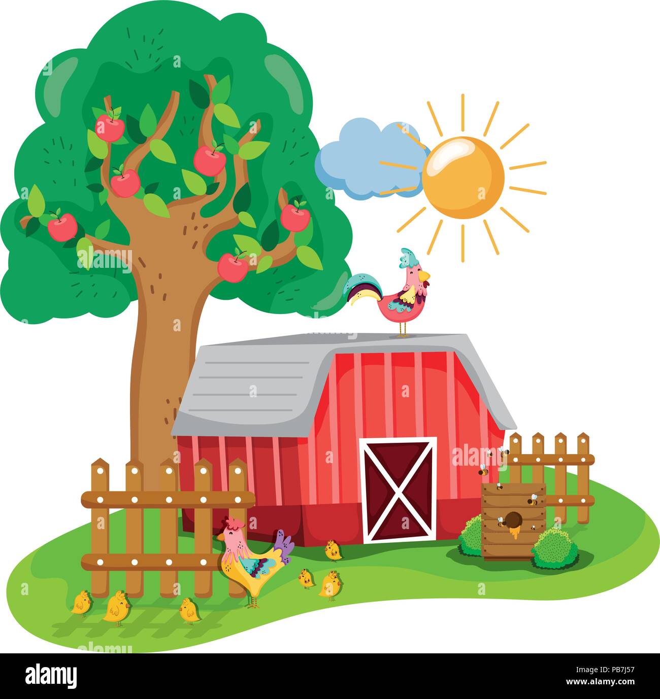 Farm house tree clouds Cut Out Stock Images & Pictures - Alamy