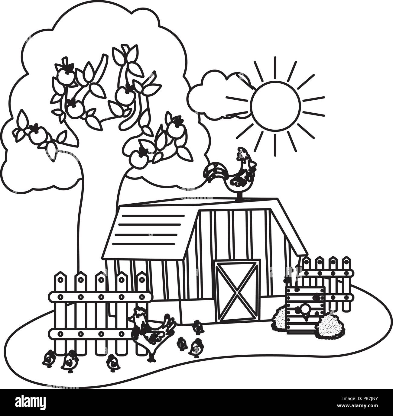 Farm house tree clouds Cut Out Stock Images & Pictures - Alamy