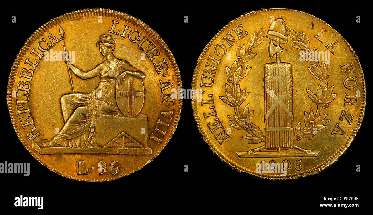 . English: Ligurian Republic, 96 Lira (1805) . 1805 (coin), 2010 (image ...