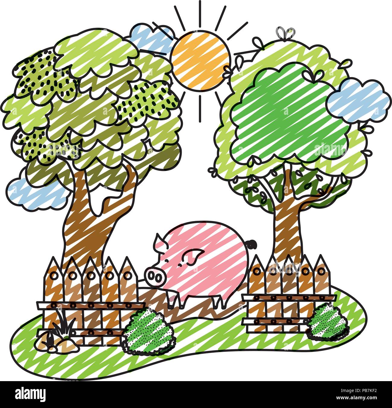 doodle pig animal in the swamp farm and trees Stock Vector Image & Art ...