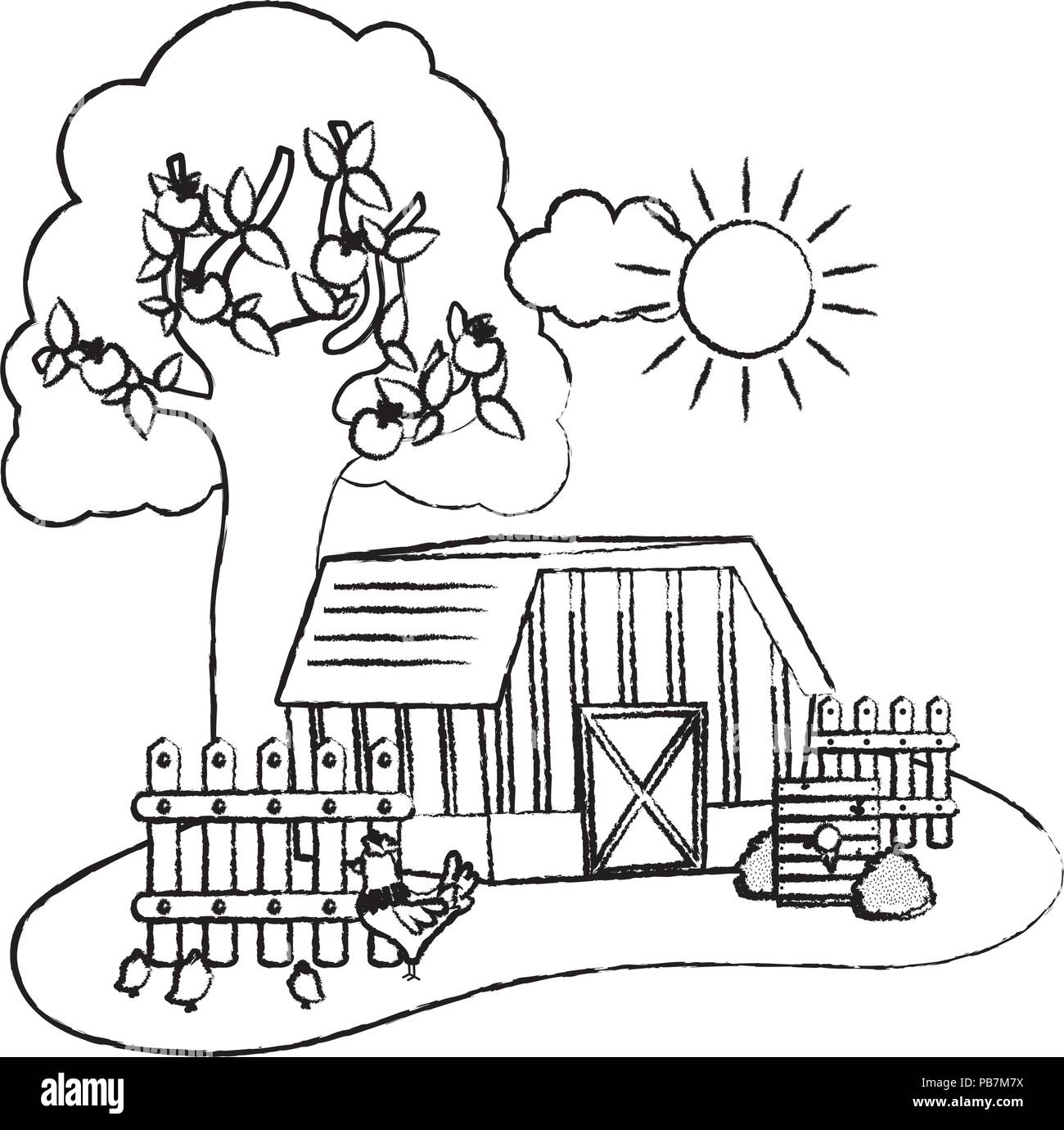 Farm house tree clouds Cut Out Stock Images & Pictures - Alamy