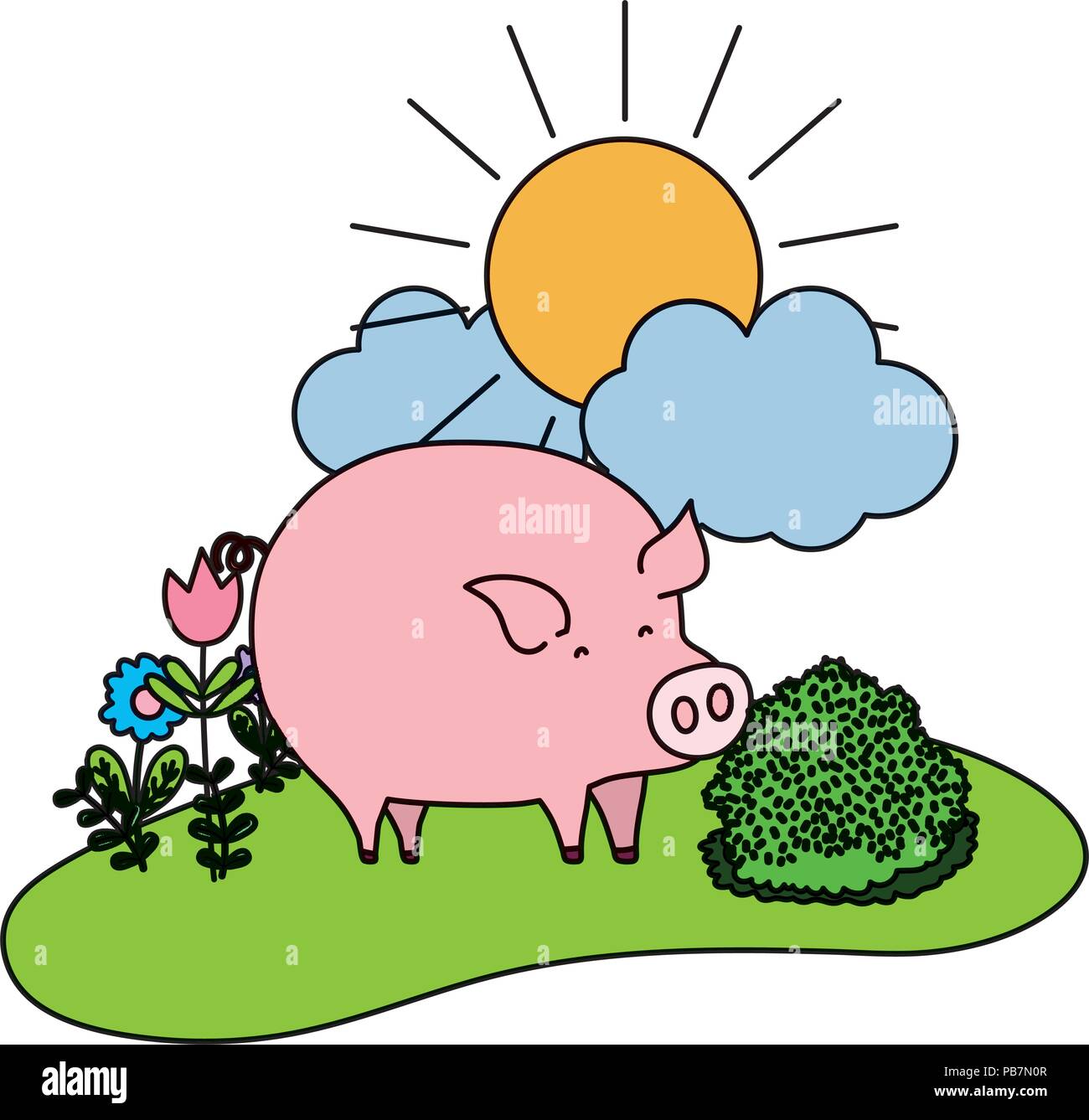 color nice pig animal walking farm Stock Vector Image & Art - Alamy