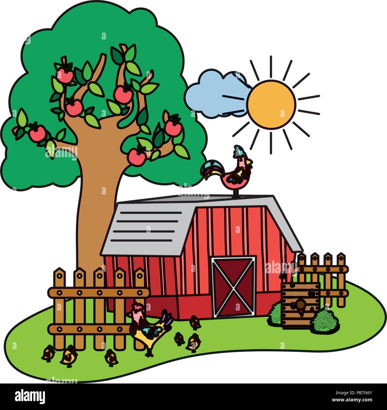 Farm house tree clouds Cut Out Stock Images & Pictures - Alamy