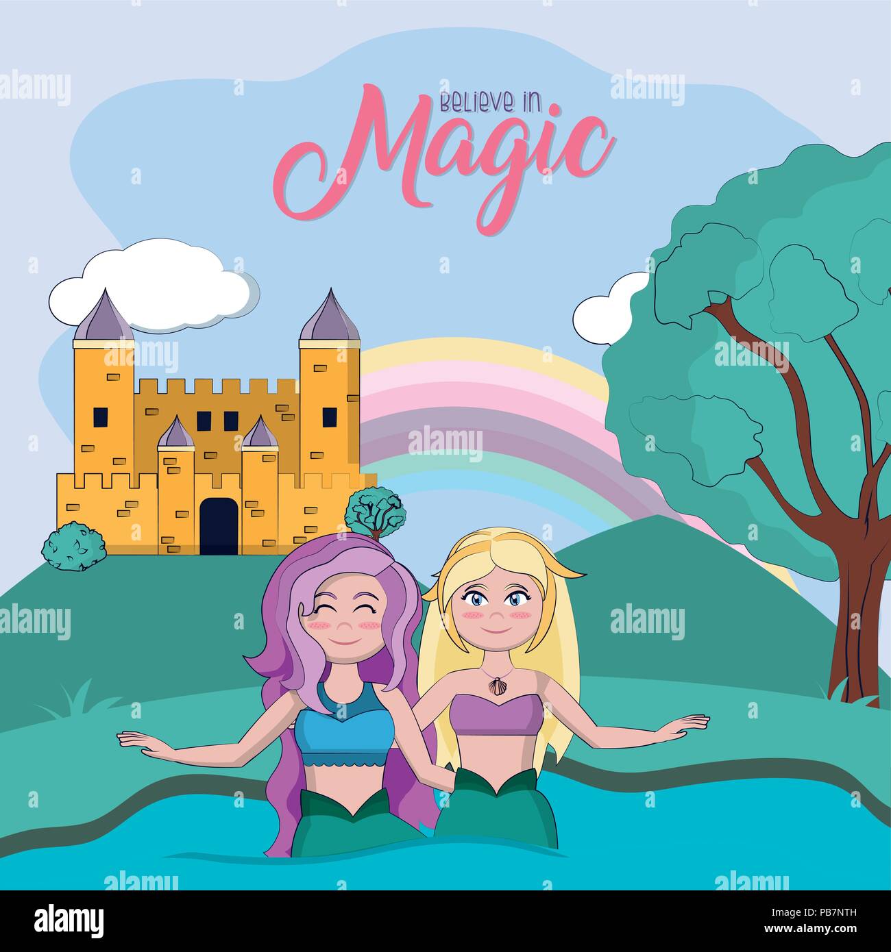 Beautiful and magic mermaid cartoon Stock Vector Image & Art - Alamy