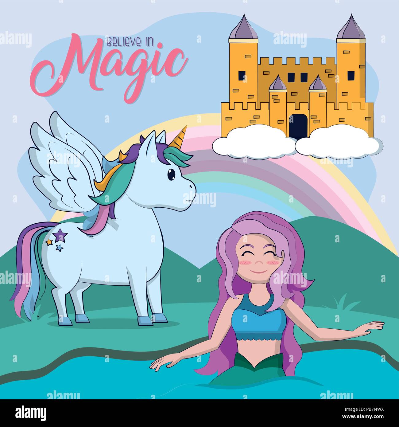 Beautiful and magic mermaid cartoon Stock Vector Image & Art - Alamy