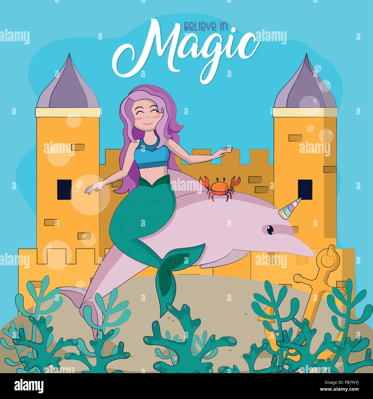 Beautiful and magic mermaid cartoon Stock Vector Image & Art - Alamy