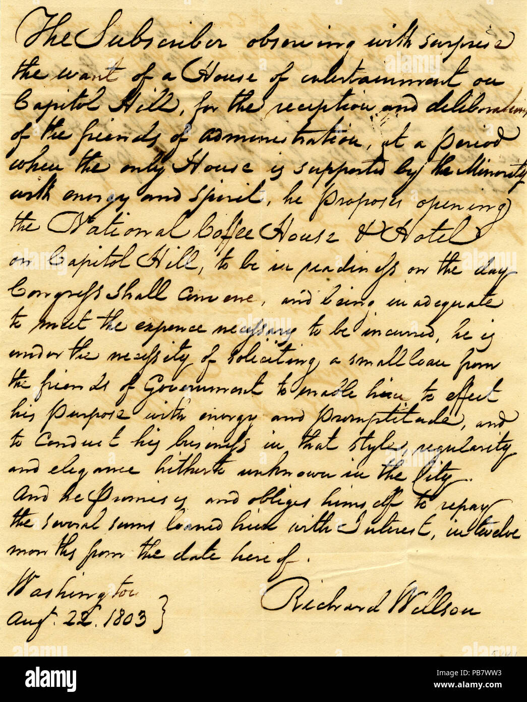 911 Letter signed Richard Willson, Washington, to Thomas Jefferson ...