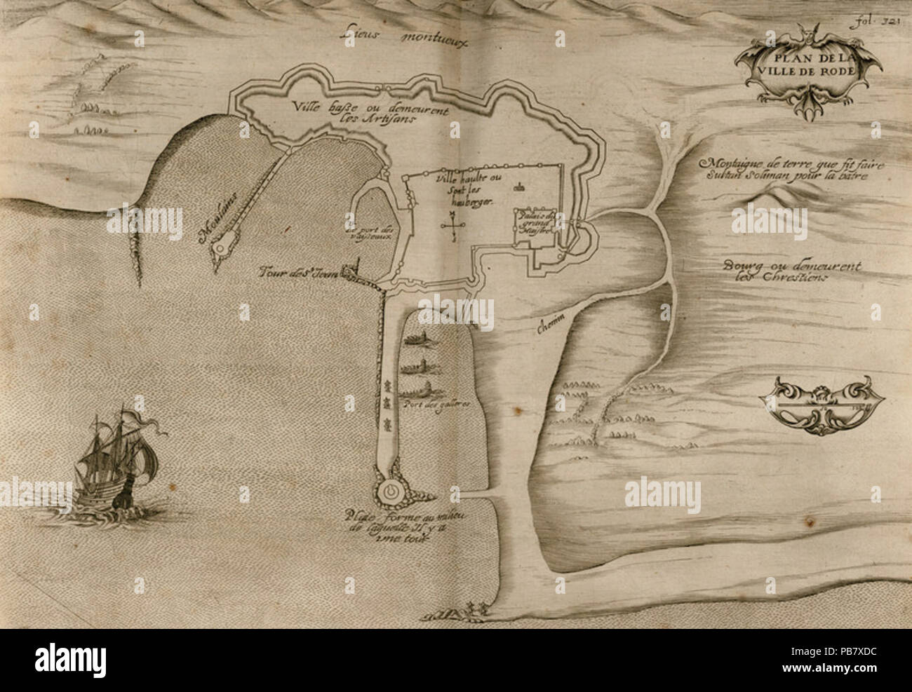 1203 Plan de la ville de Rhodes - Deshayes Louis Baron De Courmenin ...