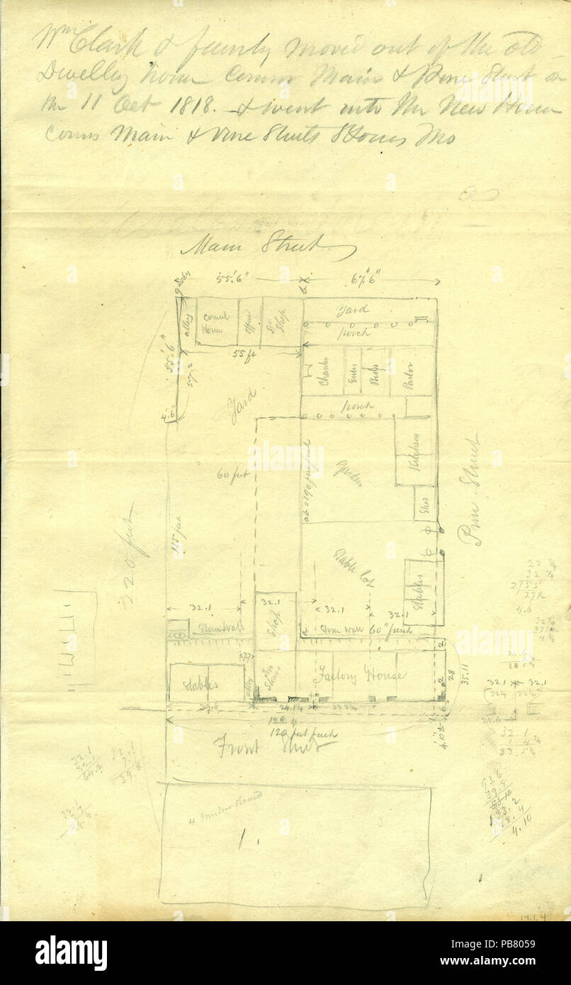1544 Sketch plan of house at corner of Main and Pine, ca. 1830 Stock ...