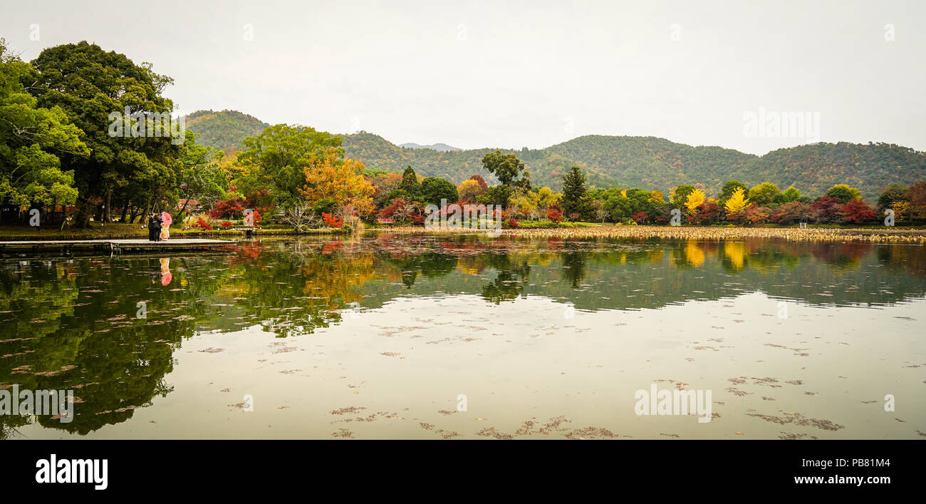 Lake scenery with autumn trees in Kyoto, Japan Stock Photo - Alamy