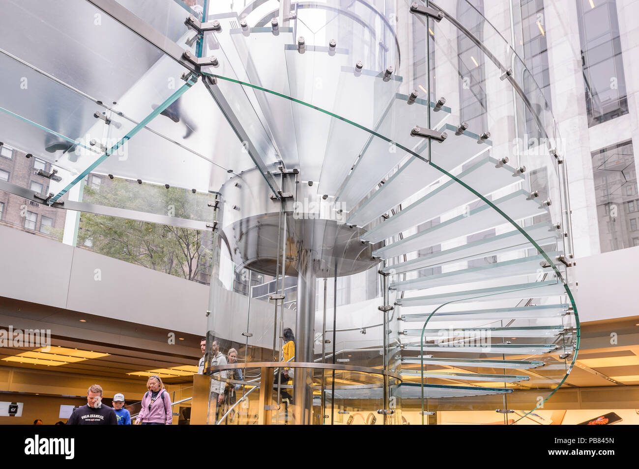 NEW YORK, USA - SEP 22, 2015: Glass stairs at the Apple store on the ...