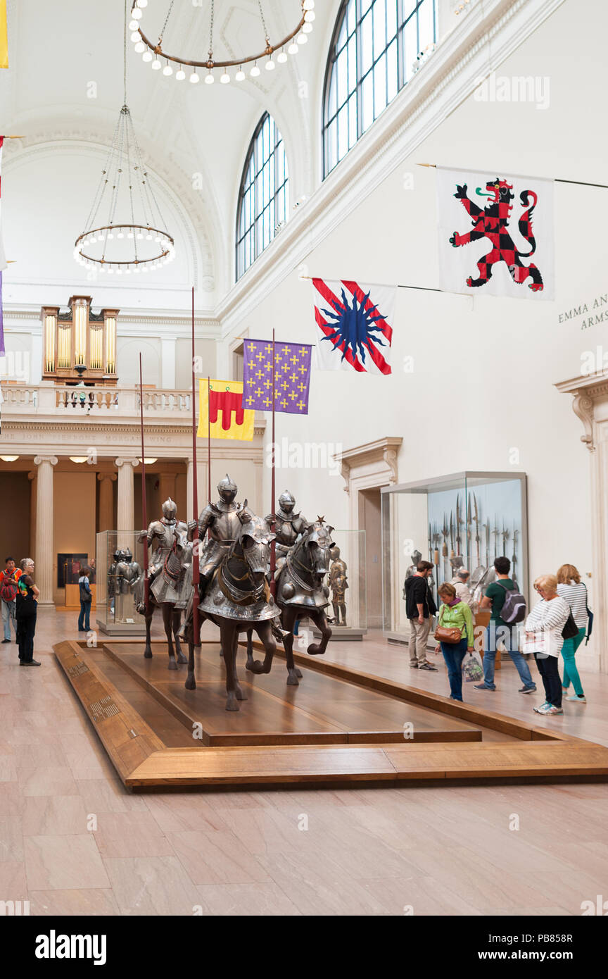 NEW YORK, USA - SEP 25, 2015: Knights and armour room in the ...