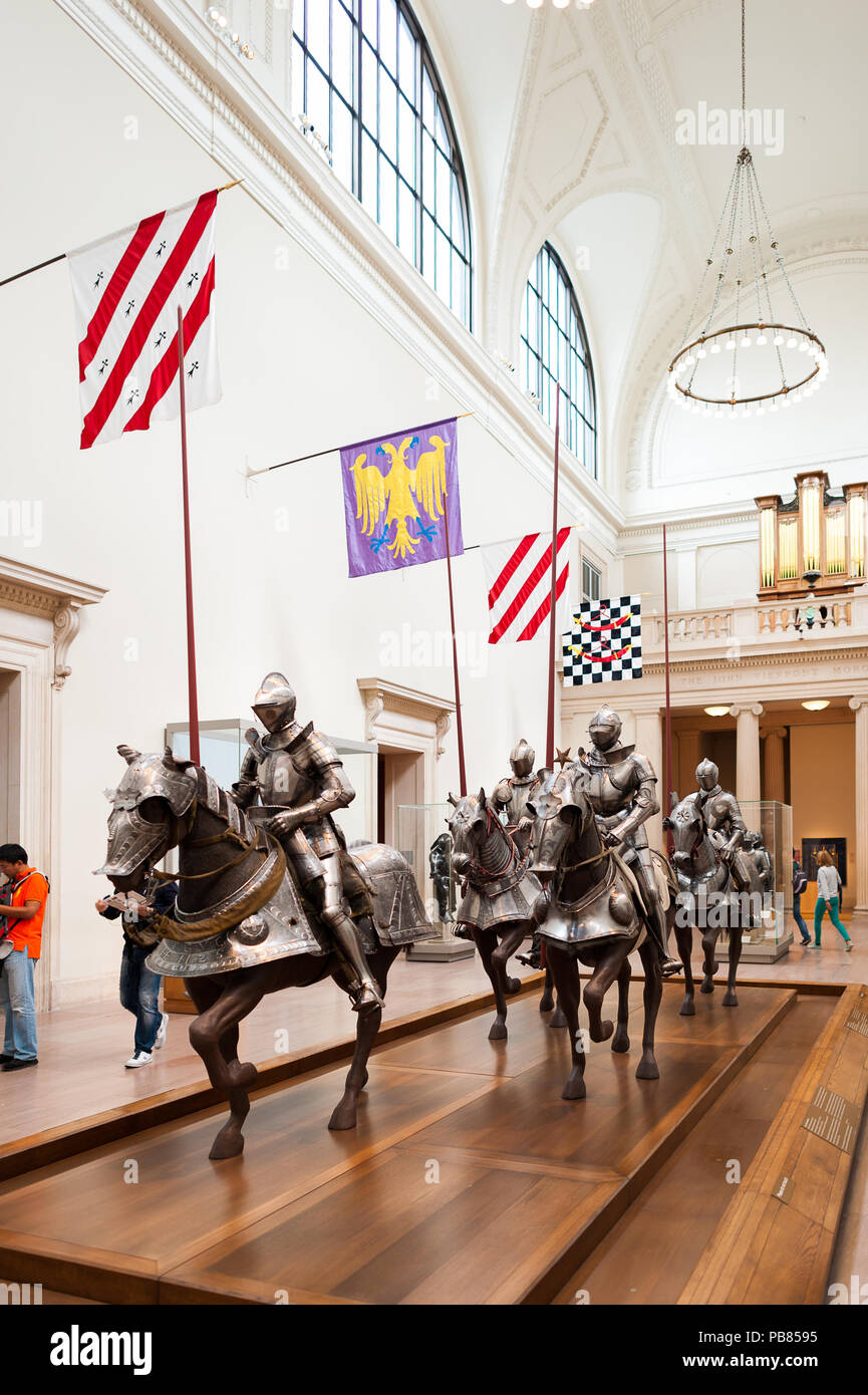 NEW YORK, USA - SEP 25, 2015: Knights and armour room in the ...