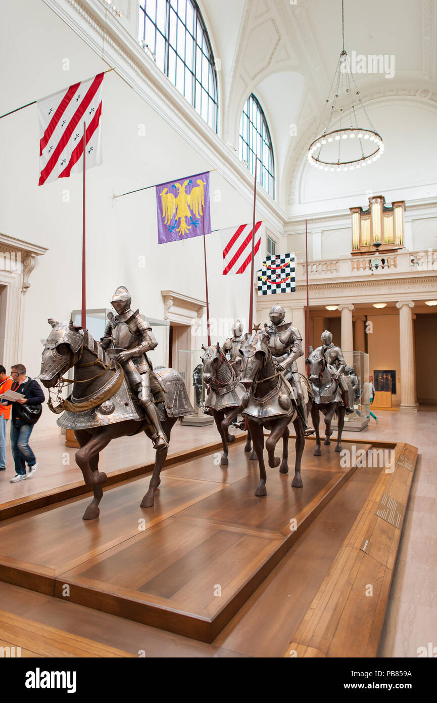 NEW YORK, USA - SEP 25, 2015: Knights and armour room in the ...